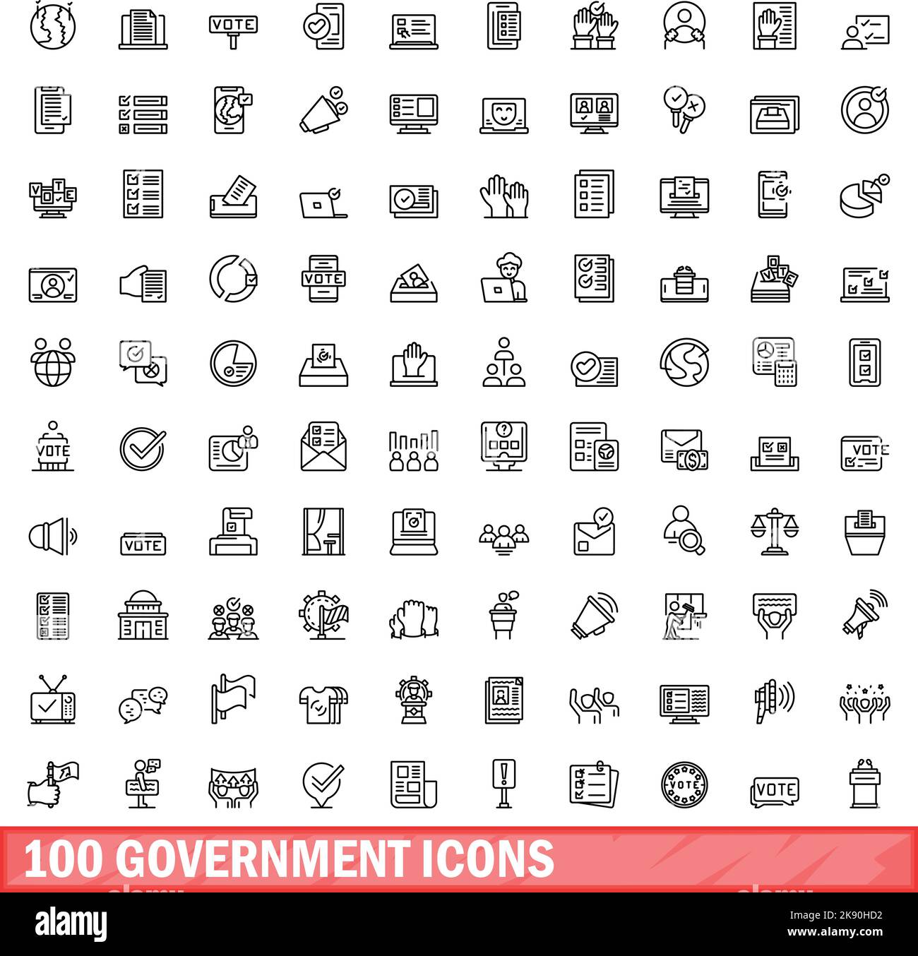 100 government icons set. Outline illustration of 100 government icons ...