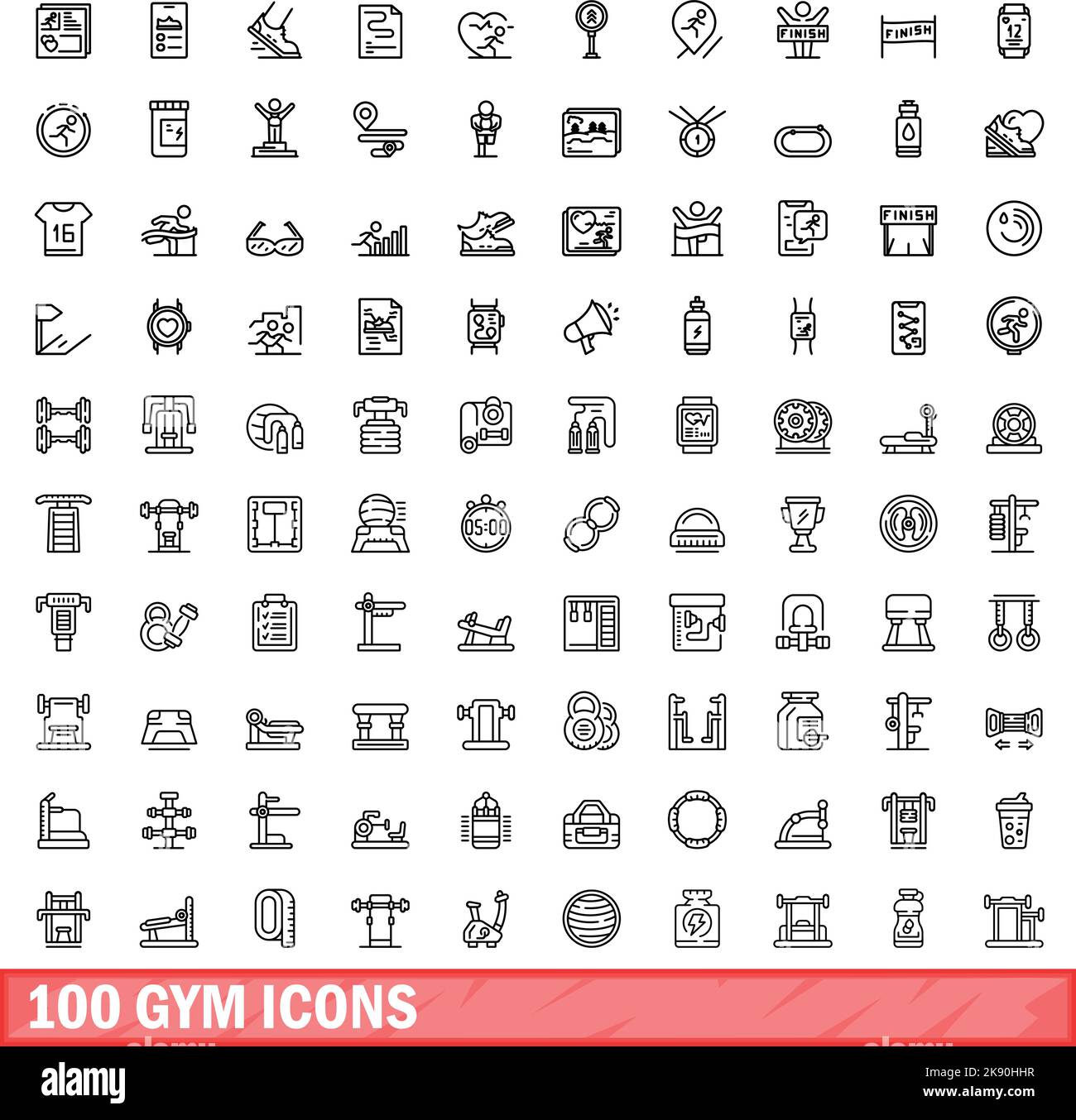 100 gym icons set. Outline illustration of 100 gym icons vector set ...