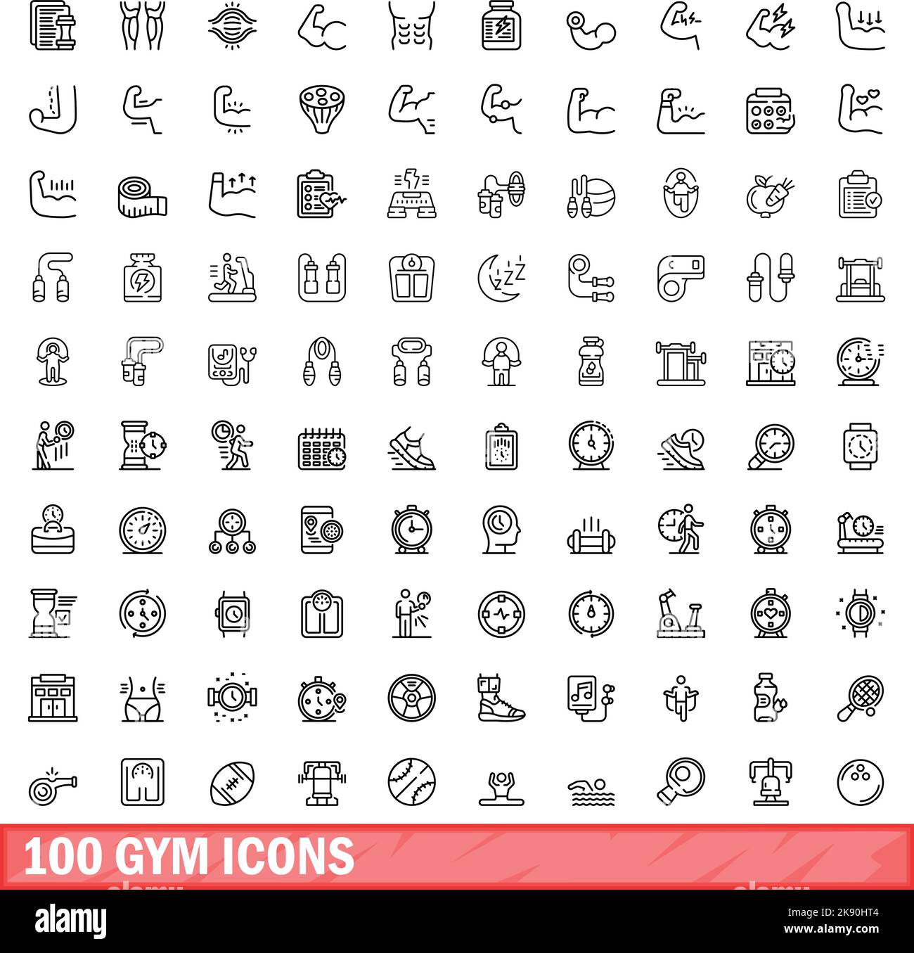 100 gym icons set. Outline illustration of 100 gym icons vector set ...