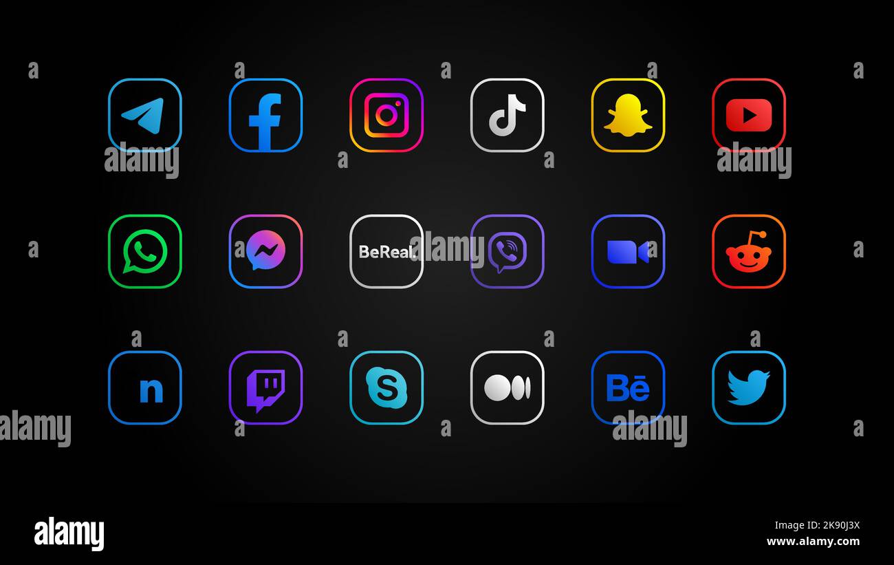 Collection Of Popular Social Medias And Messengers Logos Illustrations Collection Of Popular Social Medias And Messengers Logos Illustrations