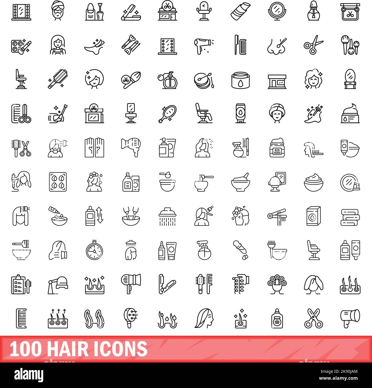 100 hair icons set. Outline illustration of 100 hair icons vector set ...