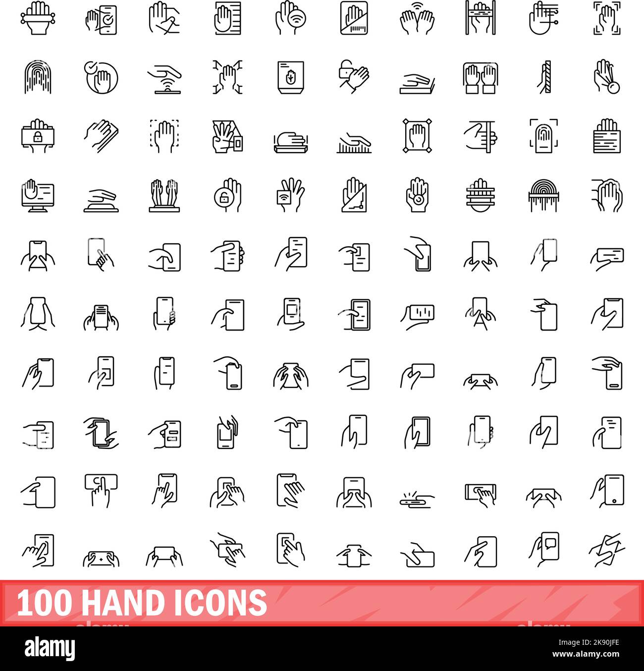 100 hand icons set. Outline illustration of 100 hand icons vector set ...