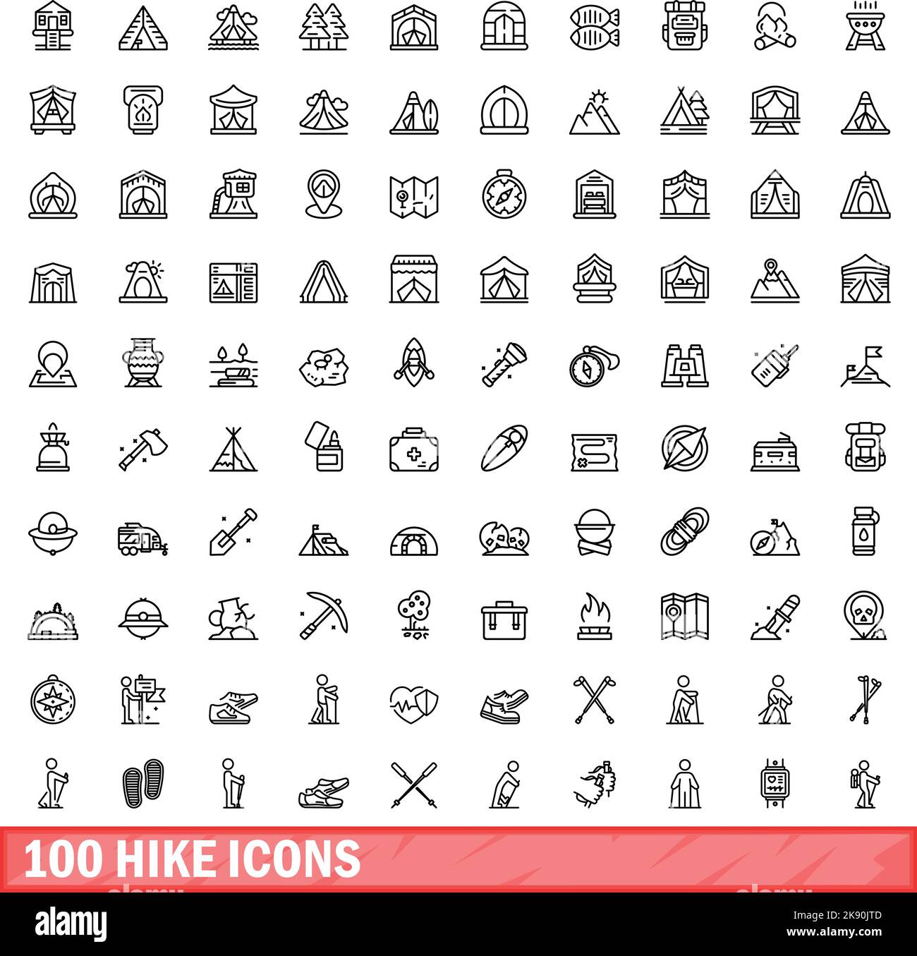 100 hike icons set. Outline illustration of 100 hike icons vector set ...