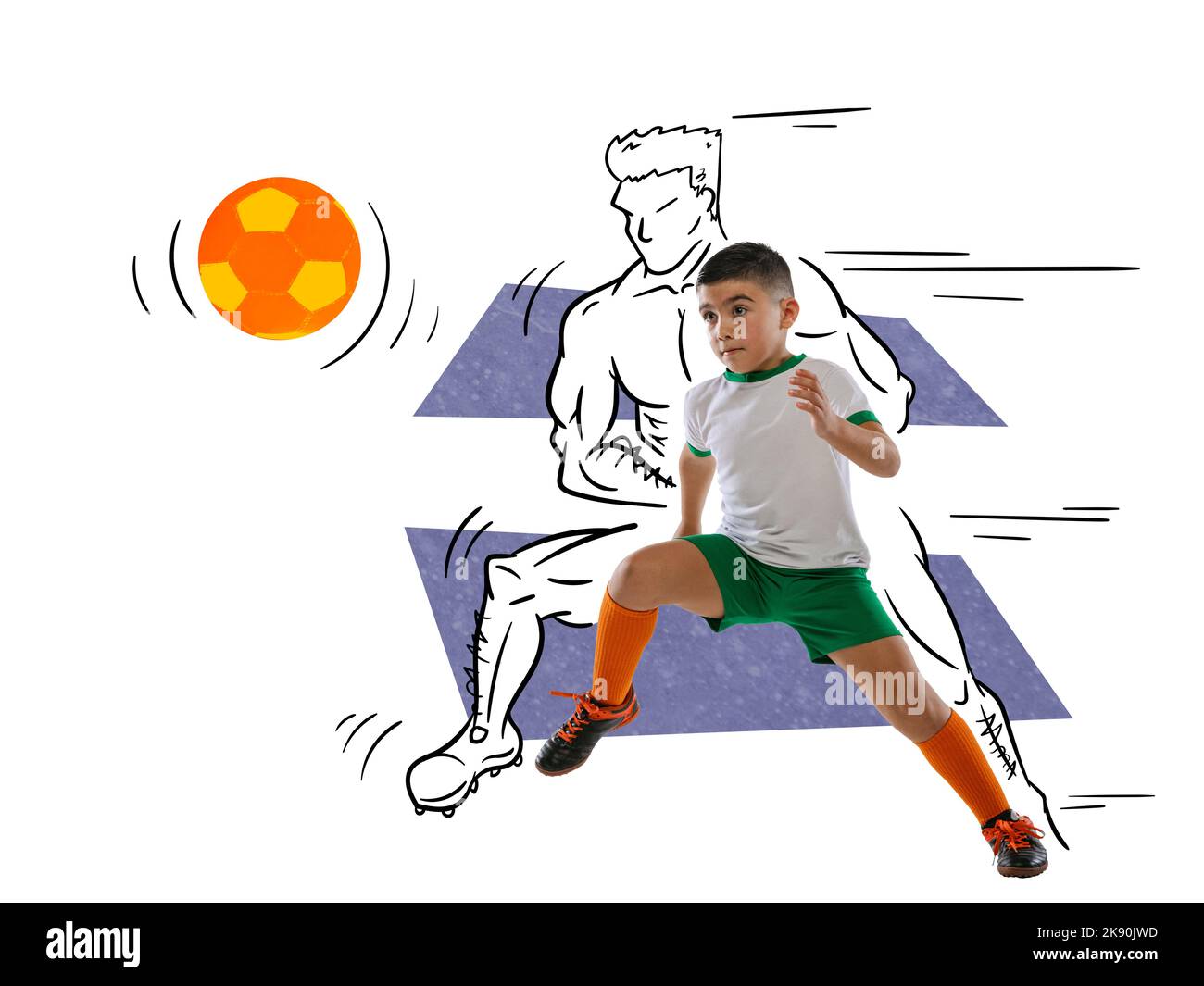 Contemporary art collage. Creative design. Teen boy, sportsman ...