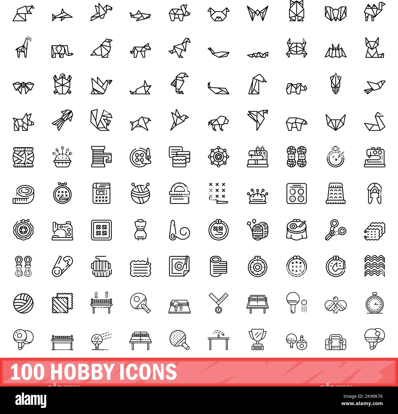 100 hobby icons set. Outline illustration of 100 hobby icons vector set ... 100 hobby icons set. Outline illustration of 100 hobby icons vector set ...