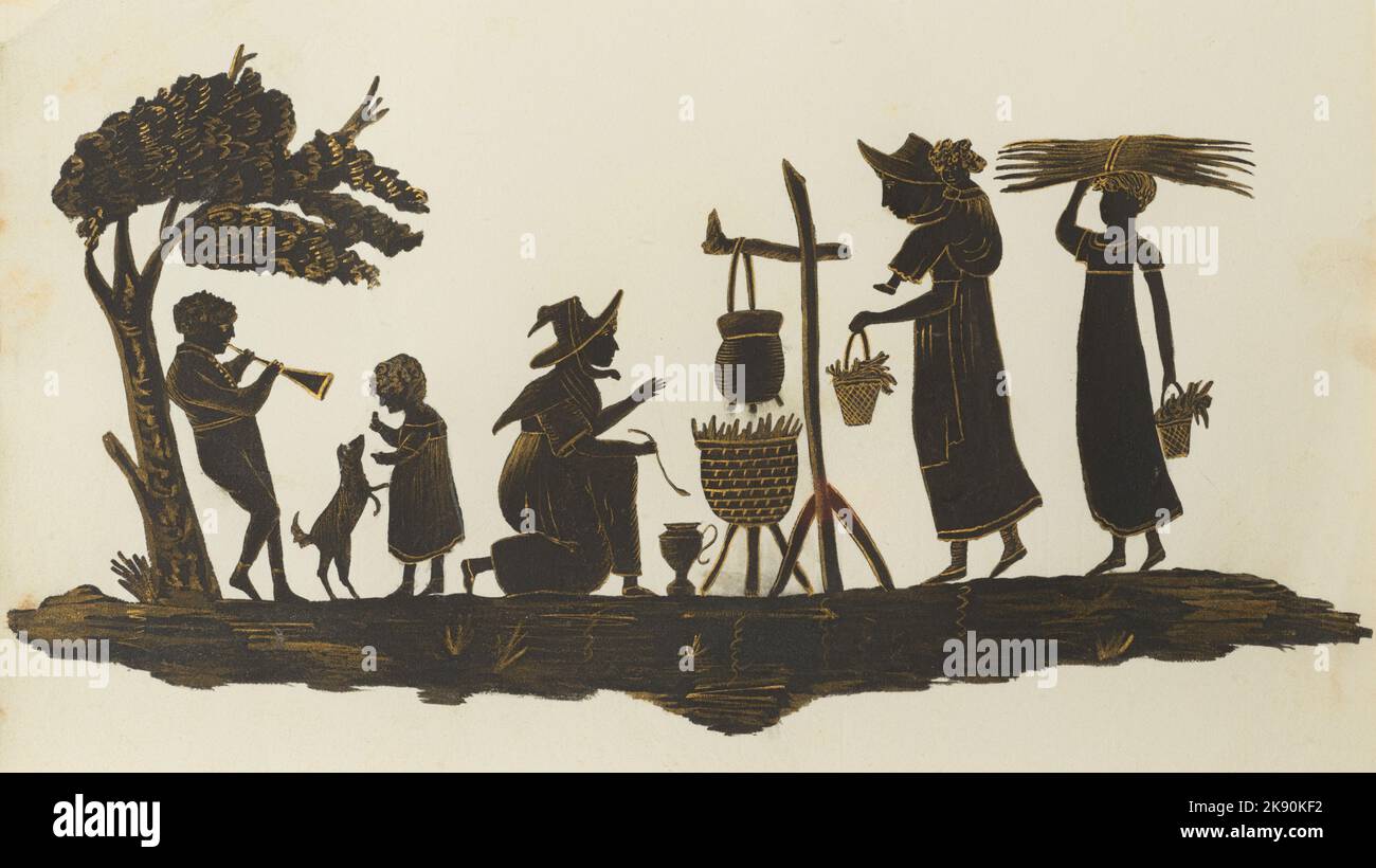 An original Georgian pen and ink silhouette drawing of a group of ...