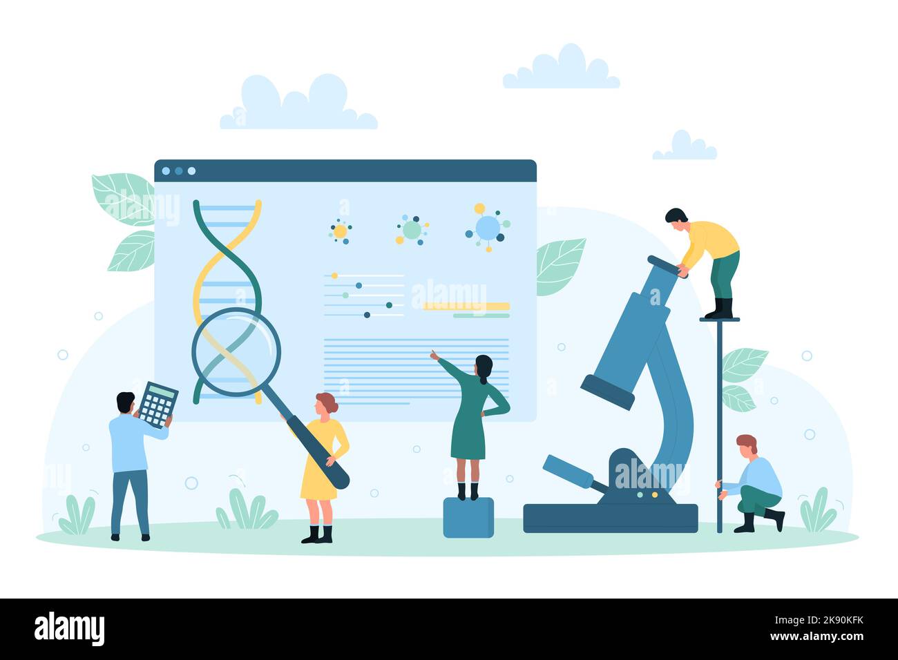 Genetic scientific research and study vector illustration. Cartoon tiny ...