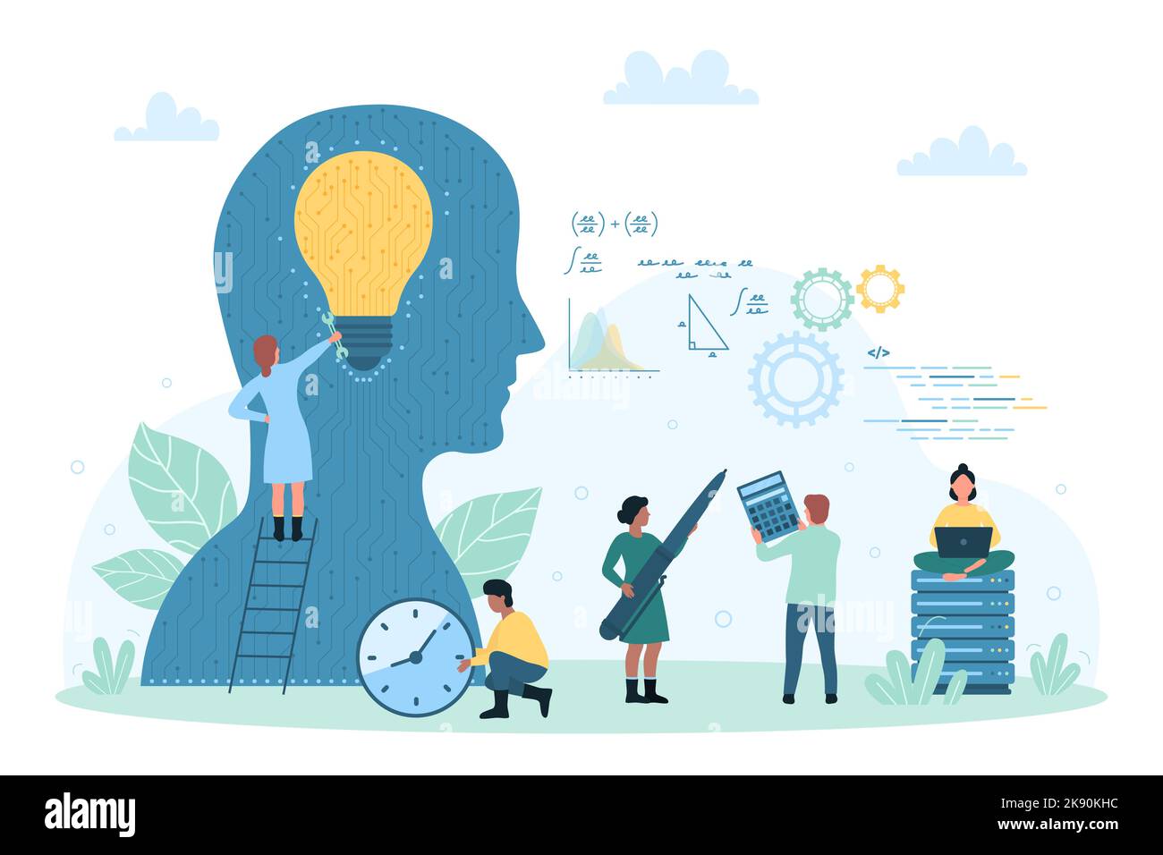 AI futuristic technology, machine learning vector illustration. Cartoon ...