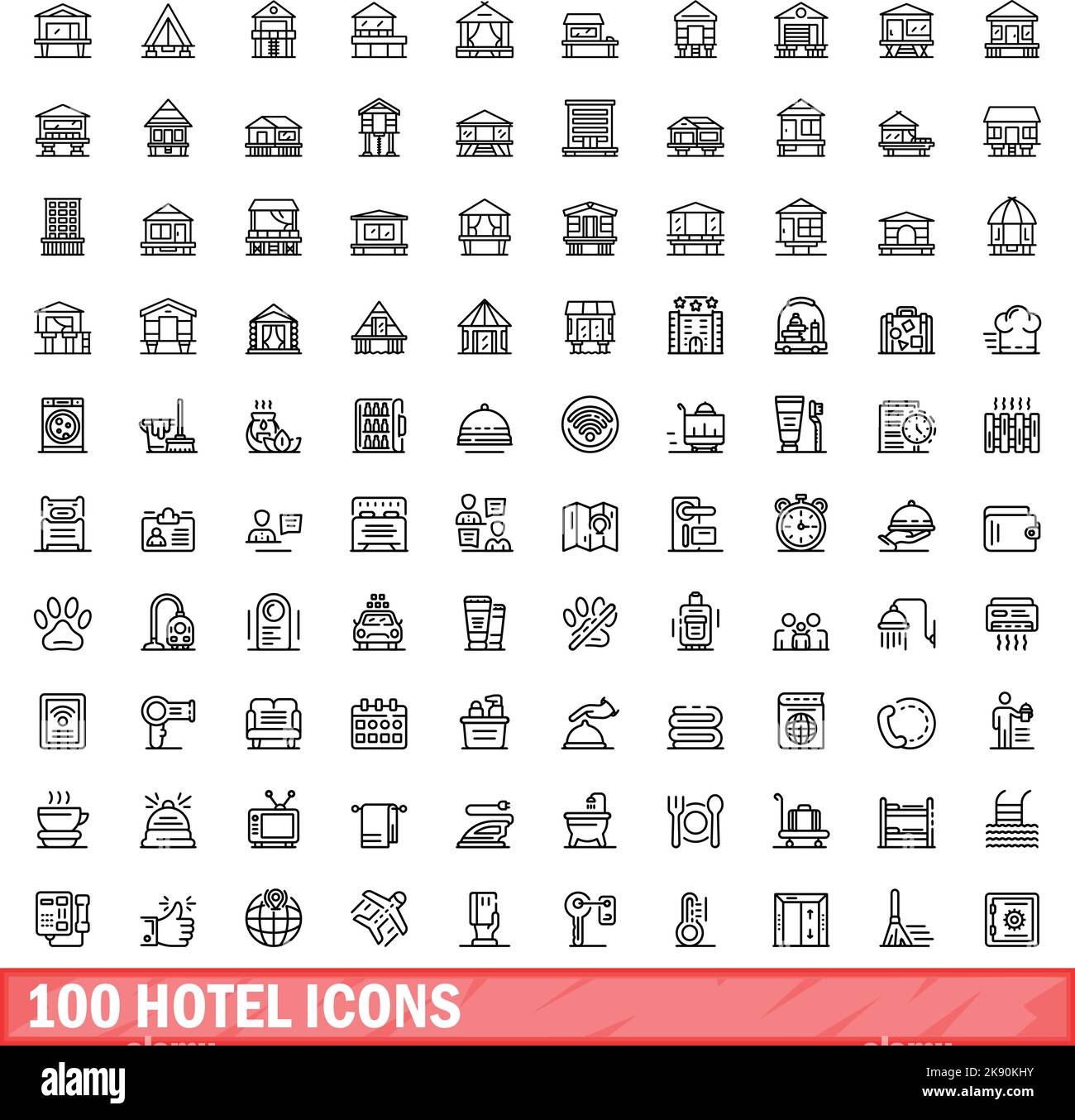 100 hotel icons set. Outline illustration of 100 hotel icons vector set ...