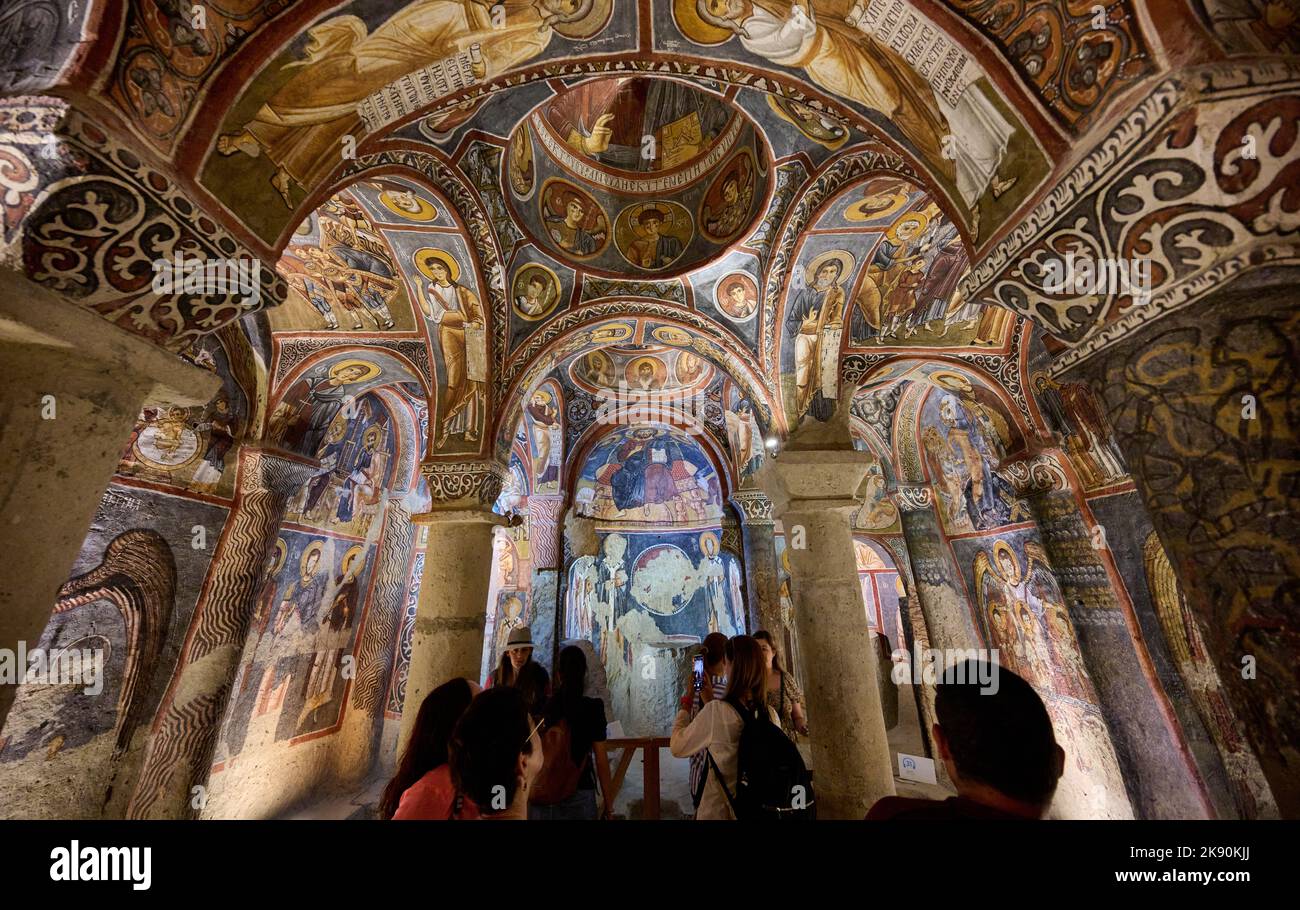 interior view of magnificent fresco in dark church, Karanlık Kilise in ...