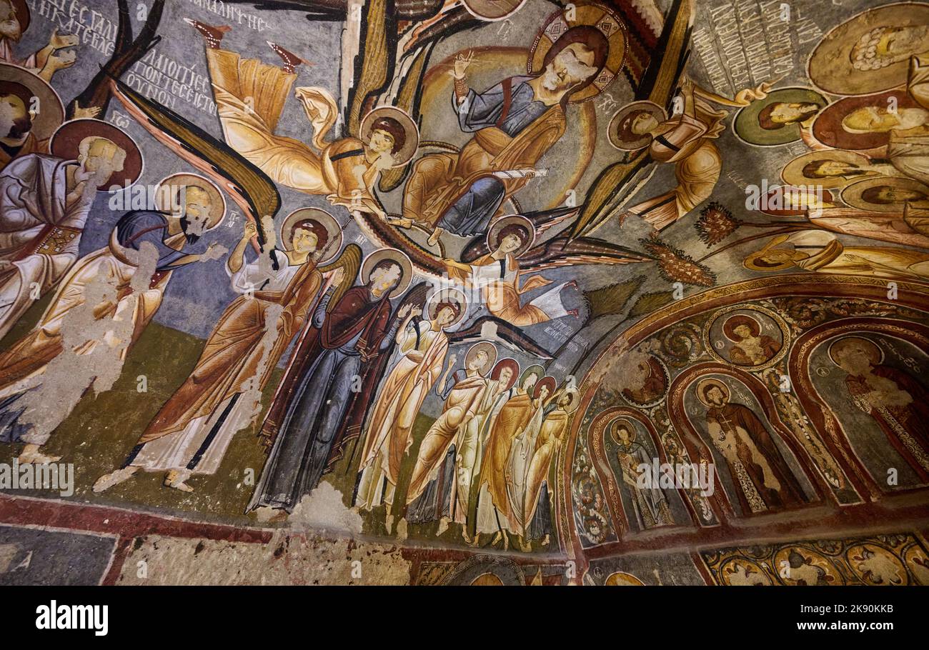 interior view of magnificent fresco in dark church, Karanlık Kilise in ...