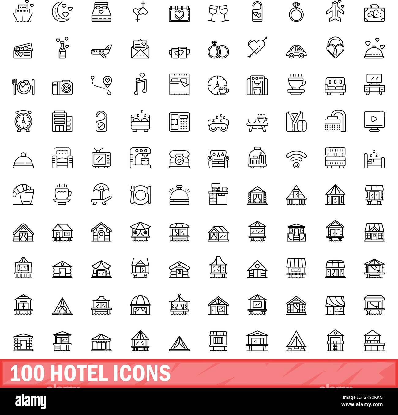 100 hotel icons set. Outline illustration of 100 hotel icons vector set ...