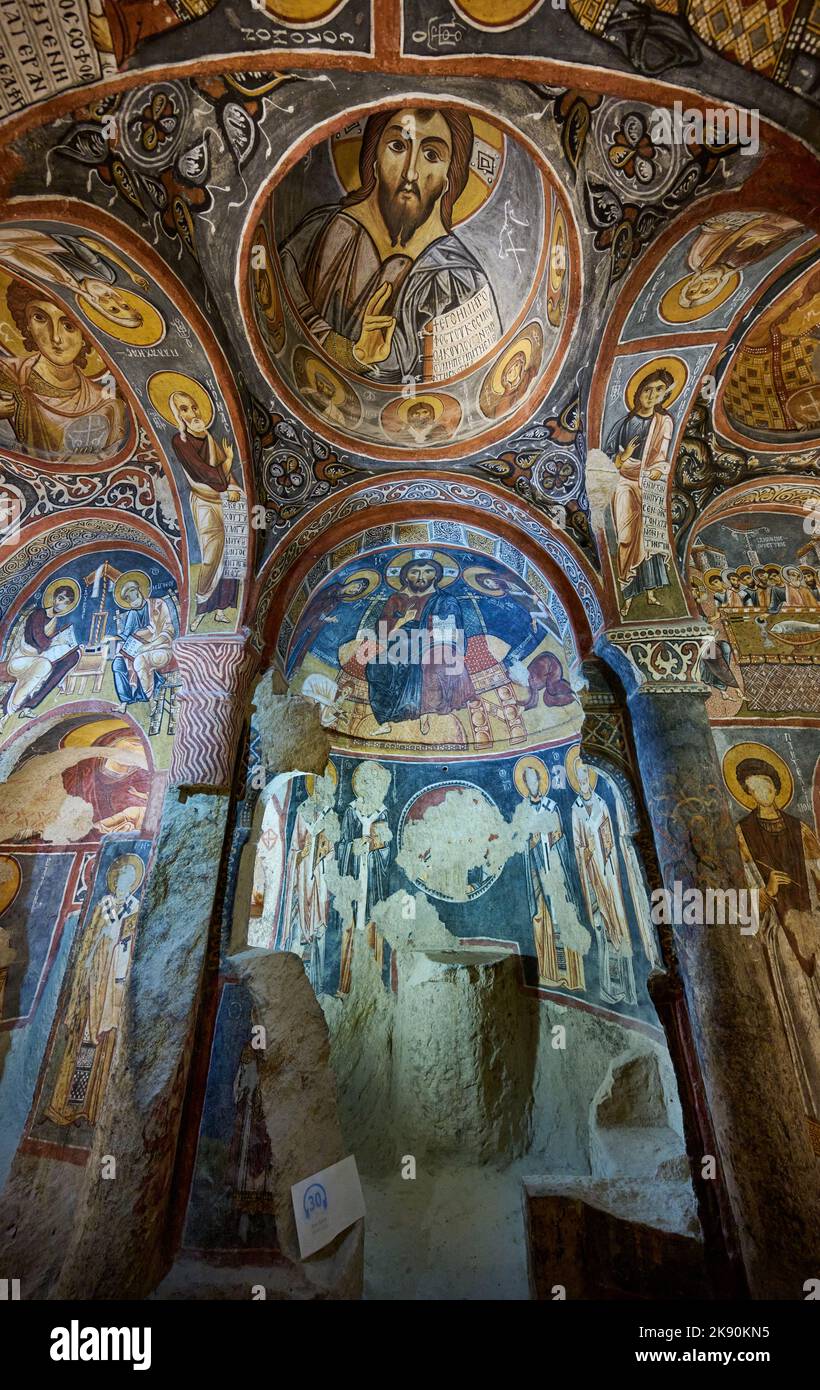 interior view of magnificent fresco in dark church, Karanlık Kilise in ...