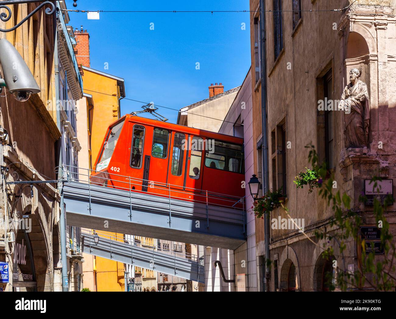 LYON, FRANCE - SEP 2, 2016: the cable car connects the old town with ...
