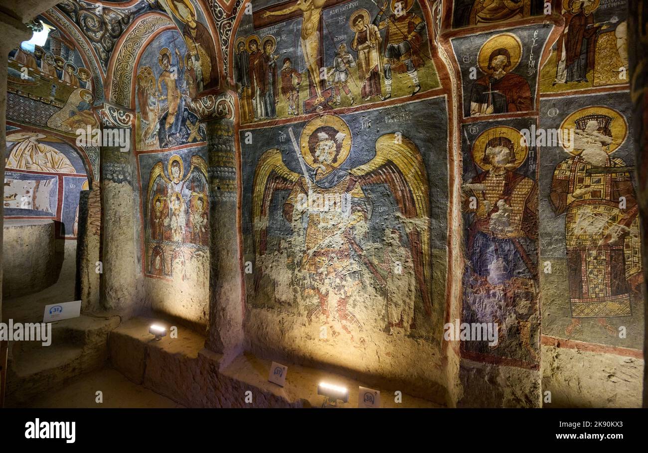 interior view of magnificent fresco in dark church, Karanlık Kilise in ...