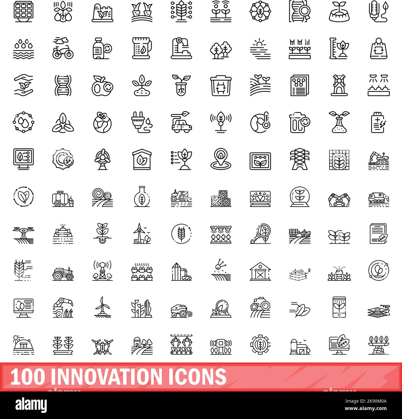 100 innovation icons set. Outline illustration of 100 innovation icons ...