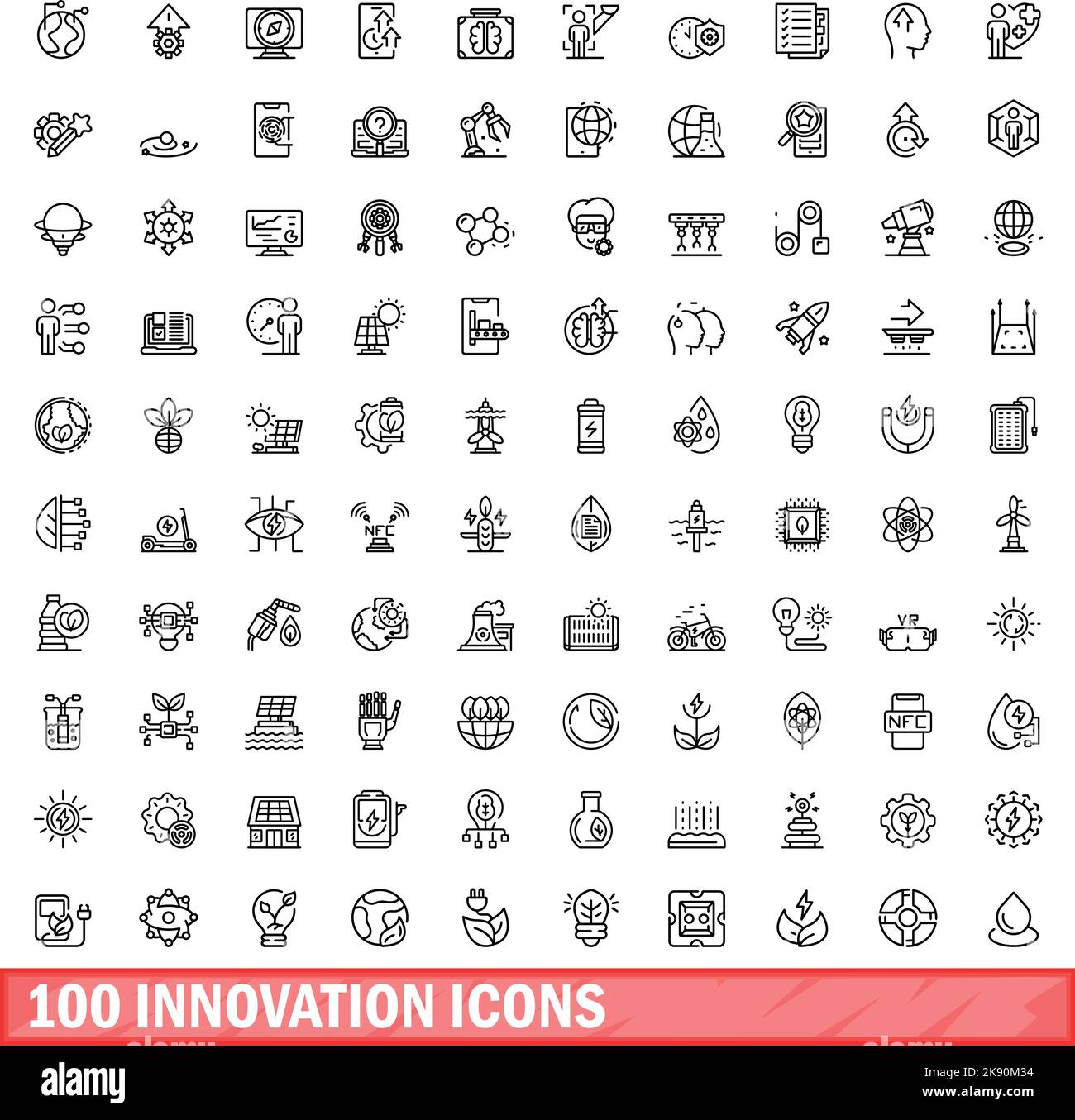 100 innovation icons set. Outline illustration of 100 innovation icons ...