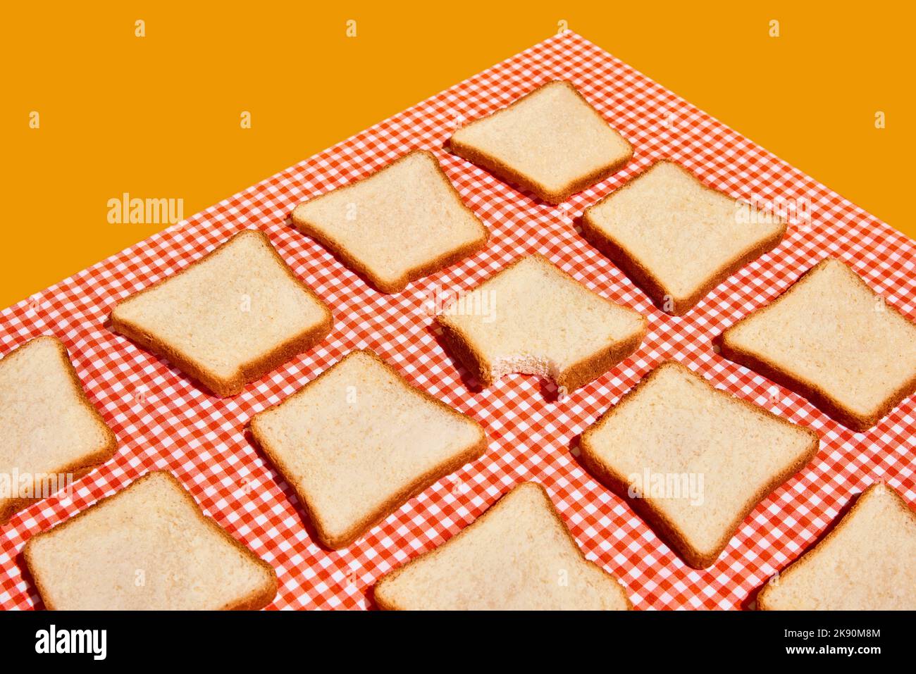 American breakfast. Perfectionism and minimalism. Uncooked bread toasts ...