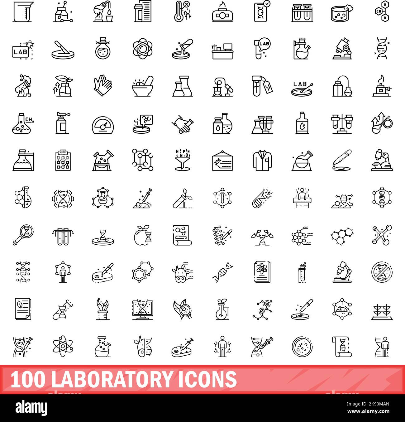 100 laboratory icons set. Outline illustration of 100 laboratory icons ...