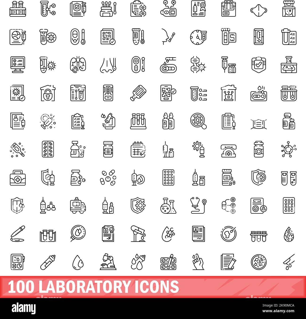 100 laboratory icons set. Outline illustration of 100 laboratory icons ...