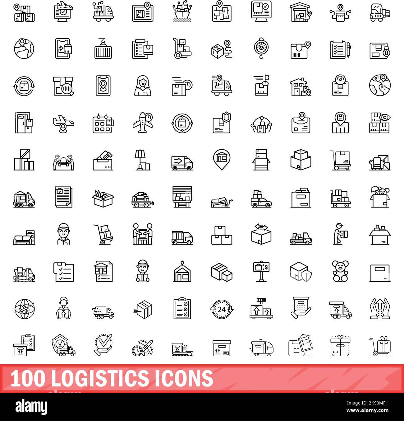 100 logistics icons set. Outline illustration of 100 logistics icons ...