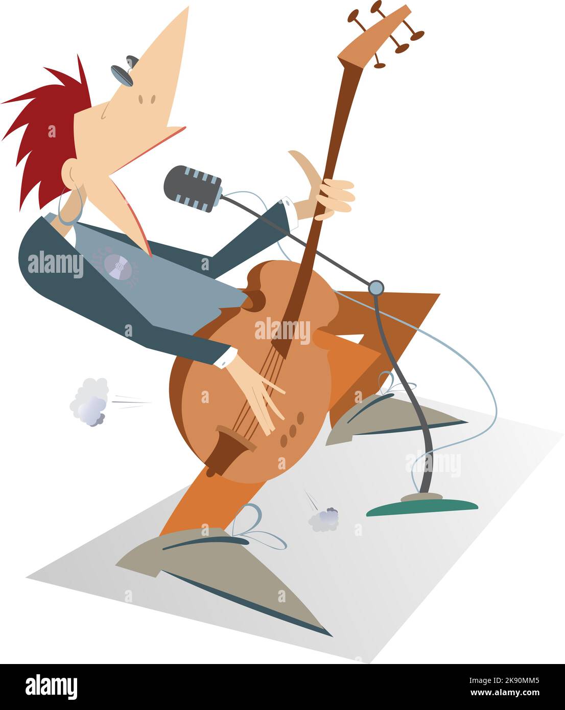 Cartoon expressive guitarist illustration. Guitarist is playing music ...