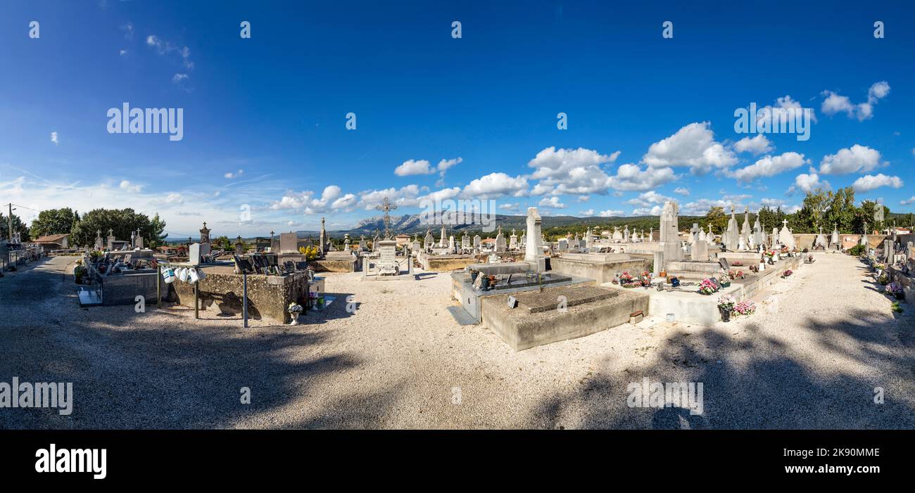 POURRIERES, FRANCE - OCT 22, 2016: old graves at the cemetery. The ...