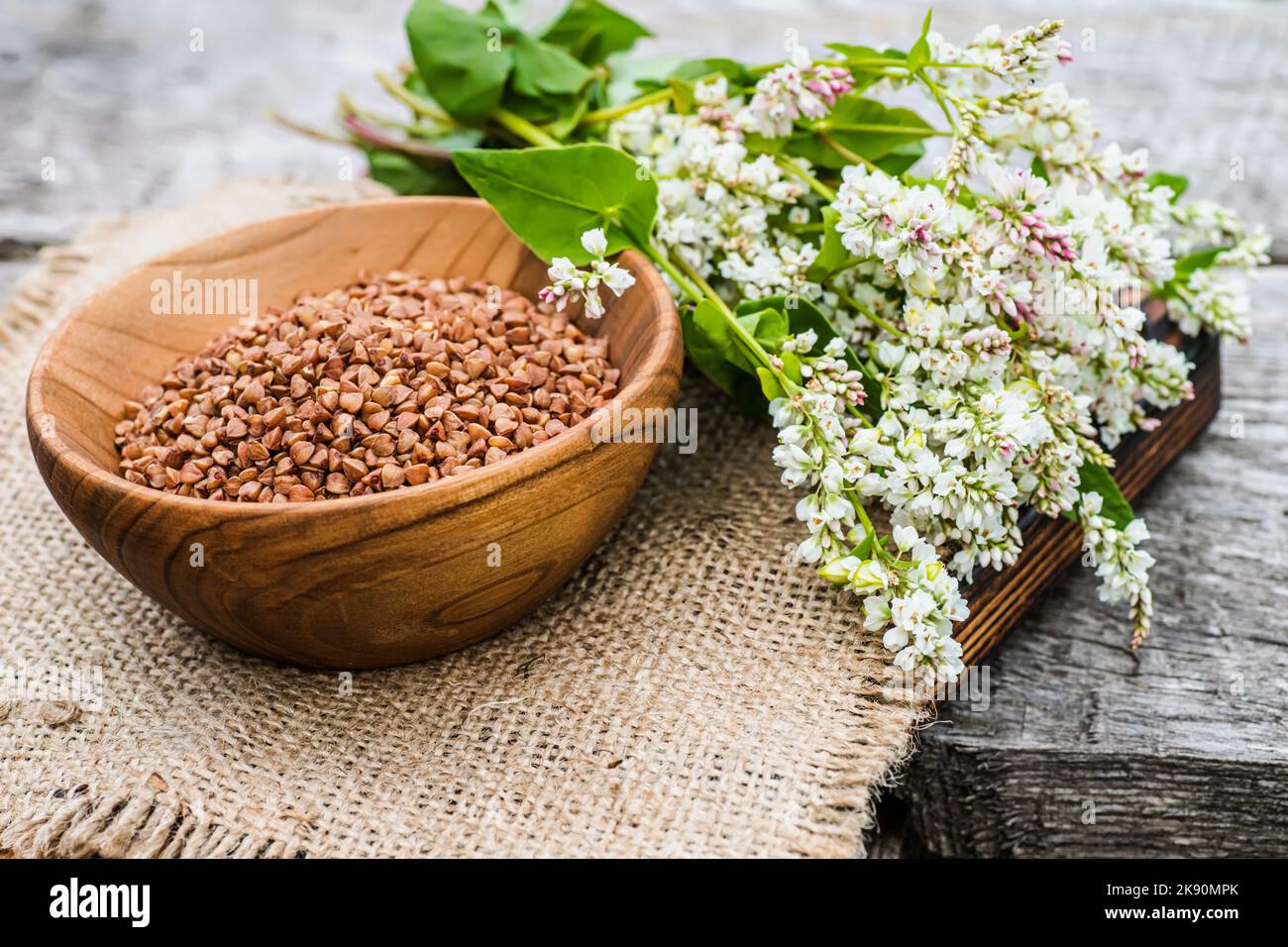 Transparent jar for loose products with dry buckwheat Stock Photo - Alamy