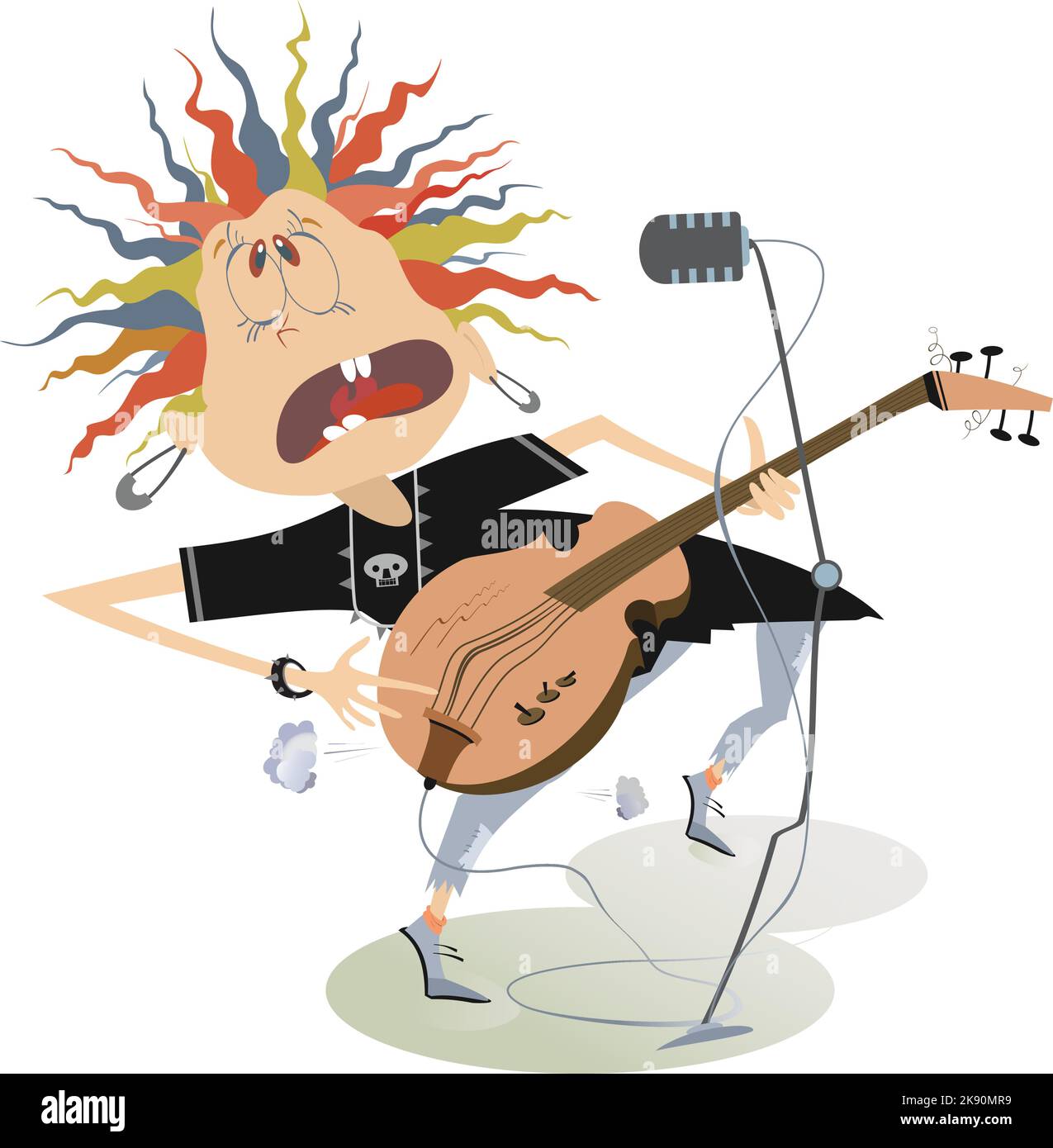 Cartoon expressive guitarist illustration. Guitarist is playing music ...