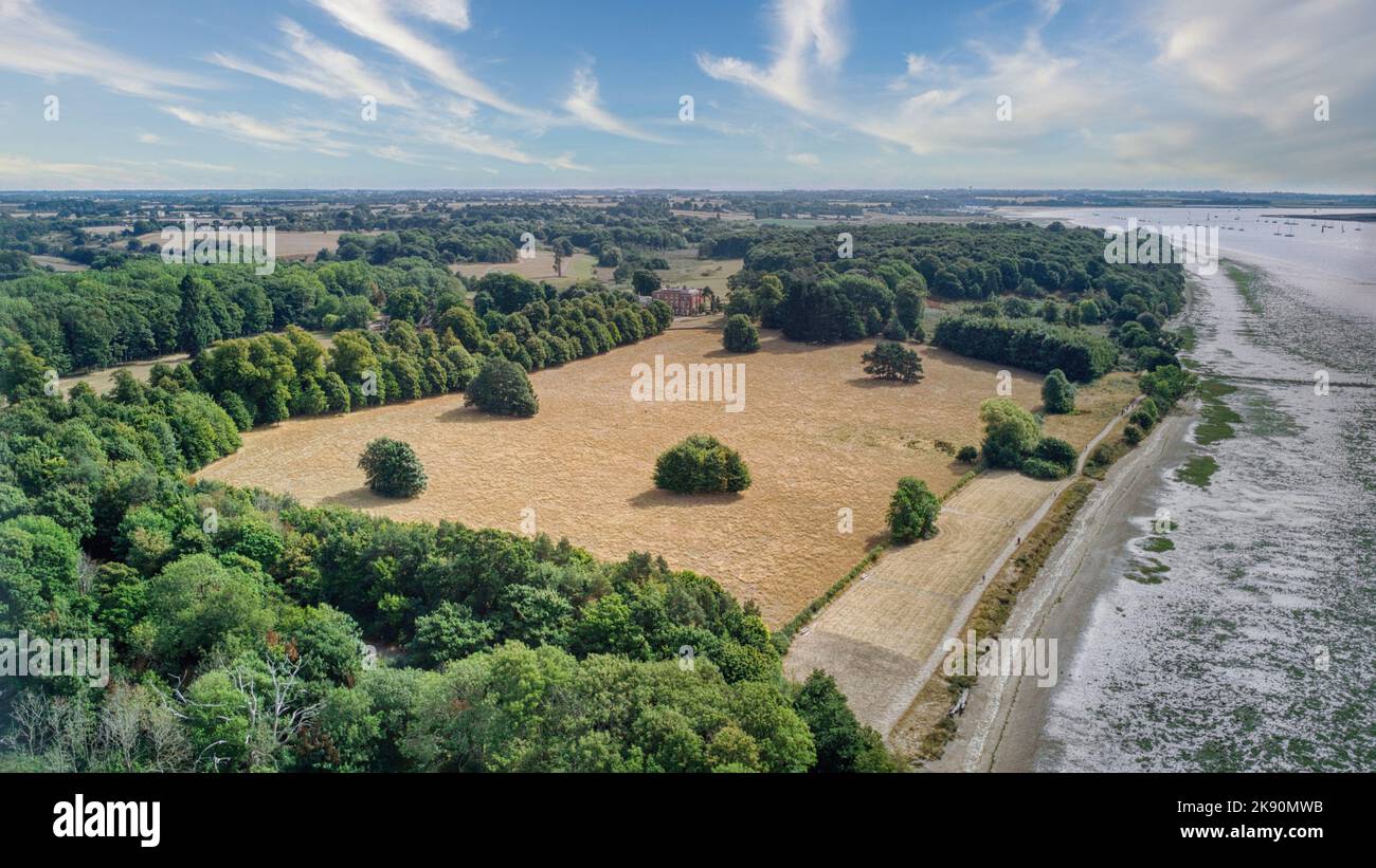 An aerial view of the Nacton Shores in Suffolk and River Orwell Stock ...