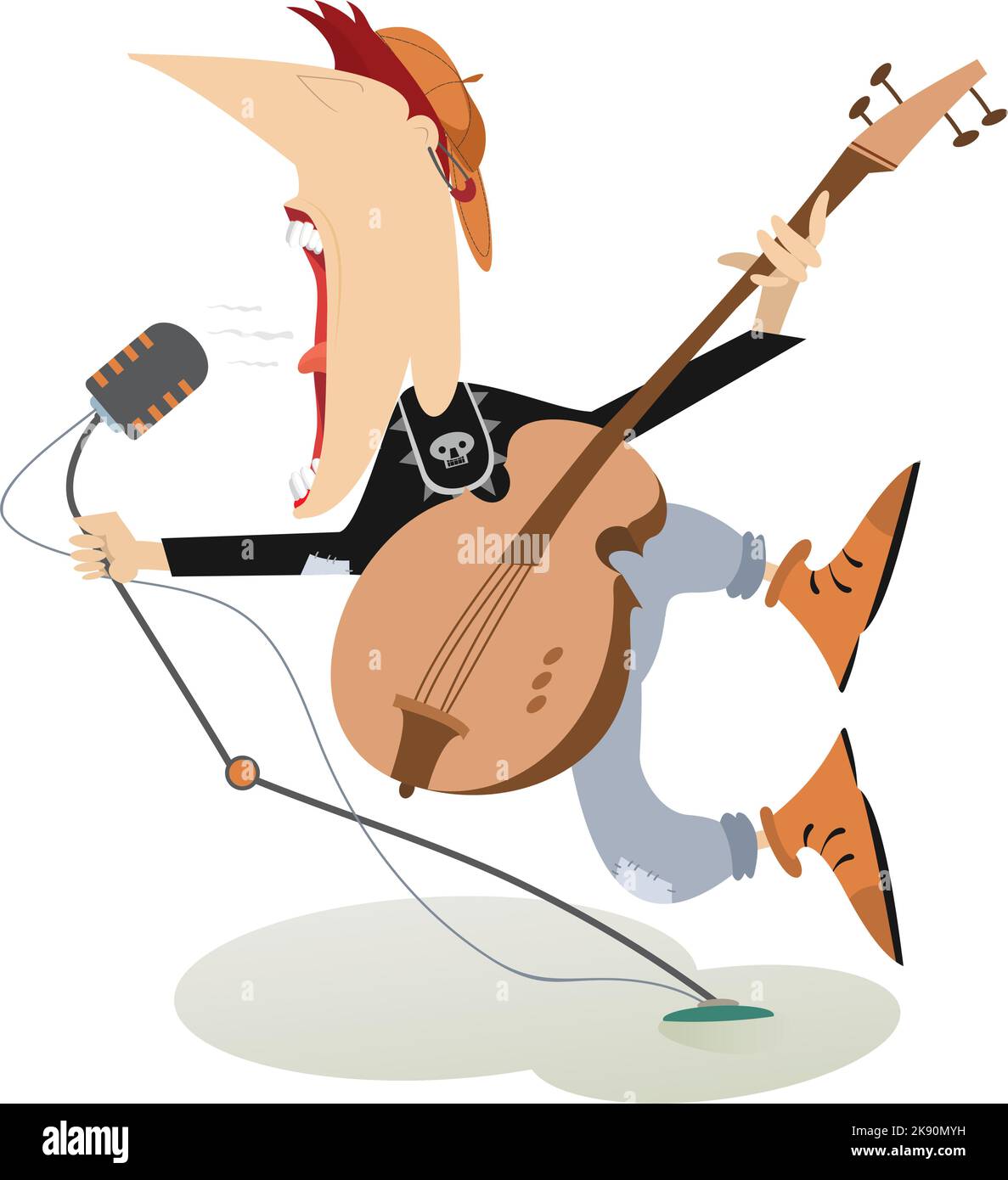 Cartoon expressive guitarist illustration. Guitarist is playing music ...