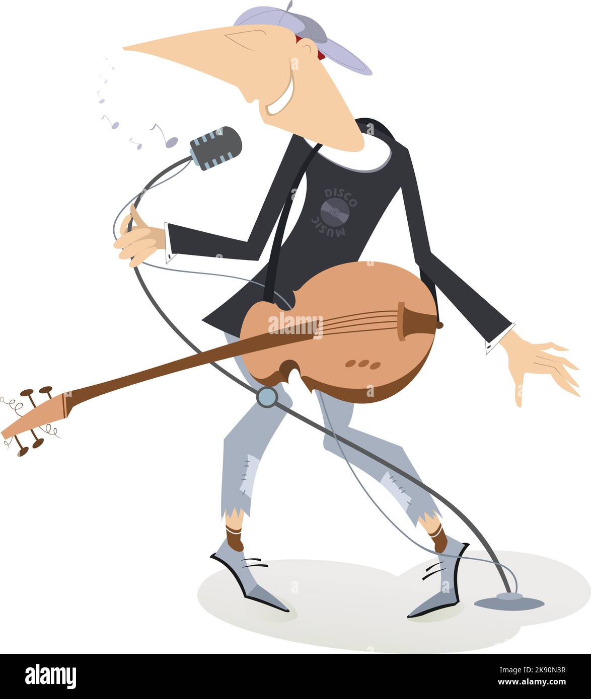 Cartoon expressive guitarist illustration. Guitarist is playing music ...