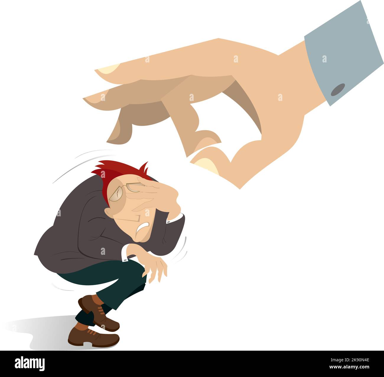 Hand flicks on a head of the man isolated. Big hand flicks on the ...