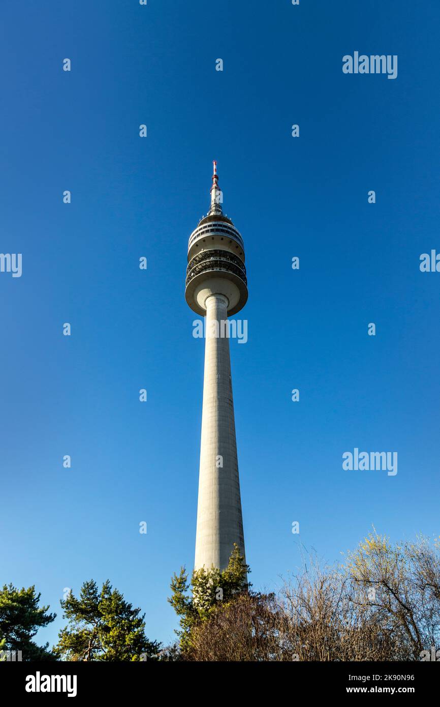 MUNICH, GERMANY - NOV 28, 2016: Olympic Tower by the park. It was built for the 1972 Summer ...