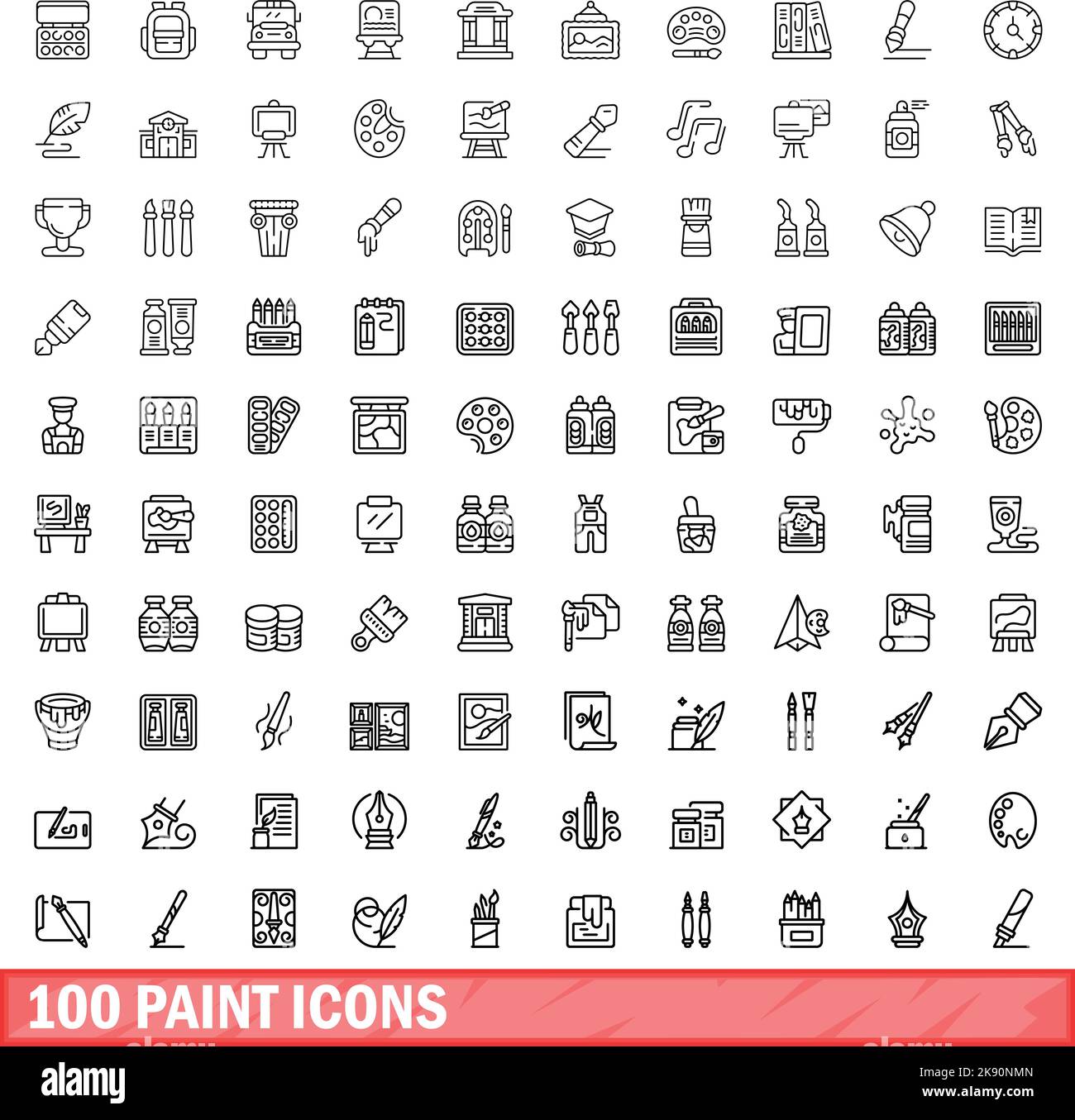 100 paint icons set. Outline illustration of 100 paint icons vector set ...