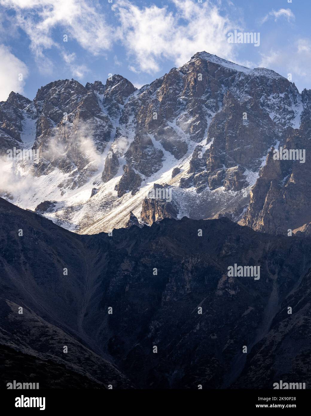 A vertical shot of the Annapurna and Nilgiri mountain ranges in the ...