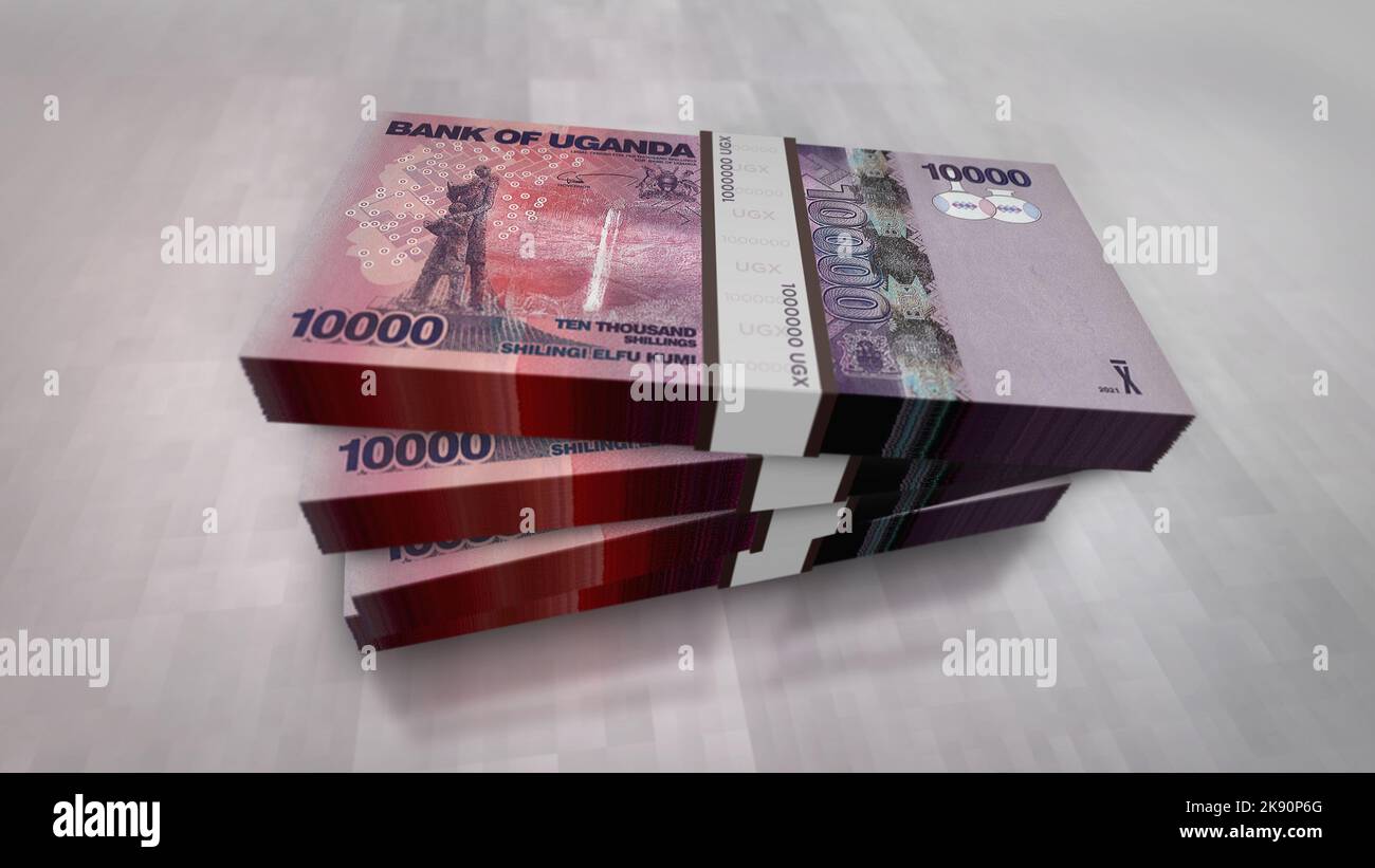 Uganda money Shilling money pack 3d illustration. UGX banknote bundle ...
