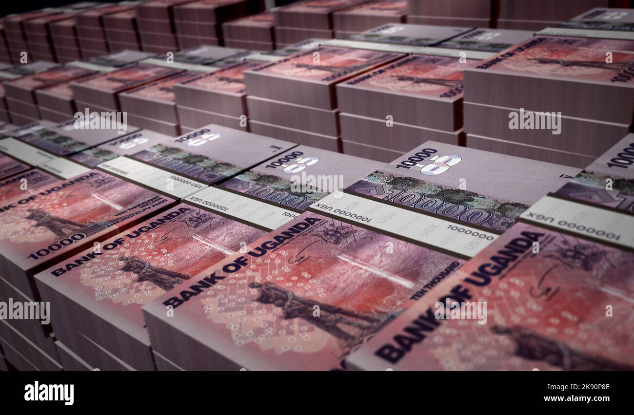 Uganda money Shilling money pack 3d illustration. UGX banknote bundle ...