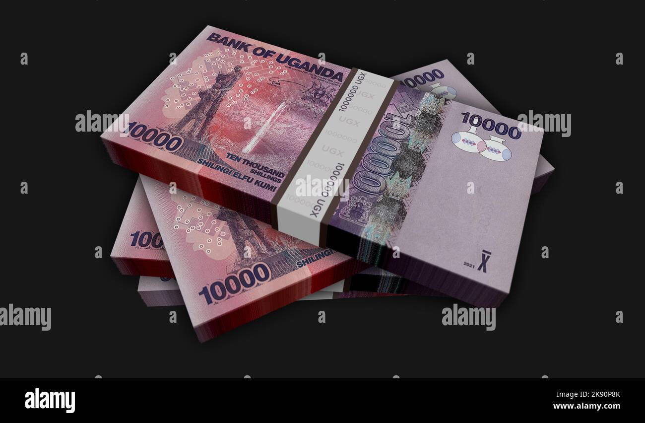 Uganda money Shilling money pack 3d illustration. UGX banknote bundle ...