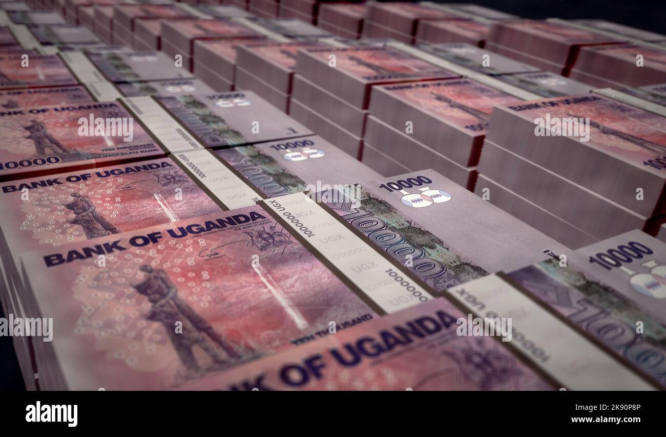 Uganda money Shilling money print 3d illustration. UGX banknote ...