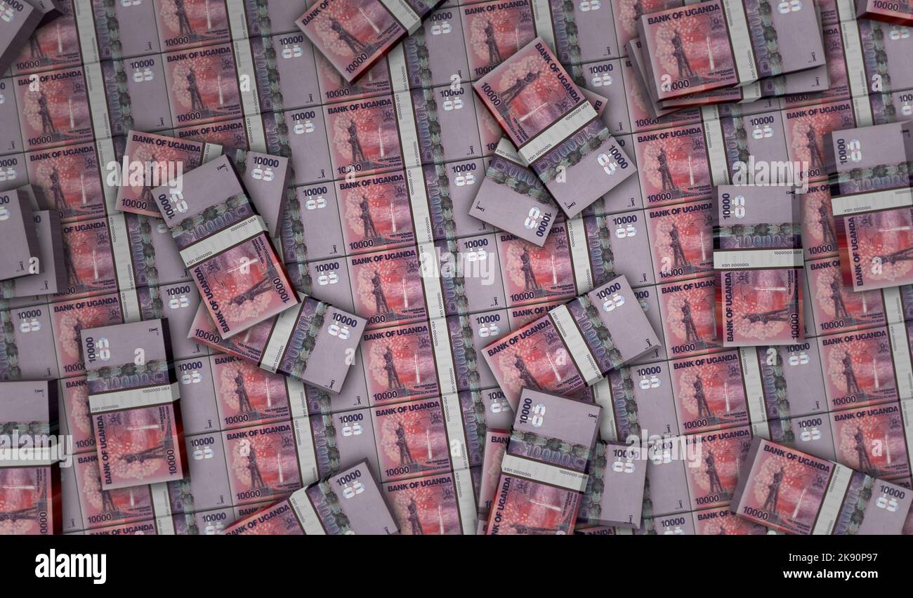 Uganda money Shilling money pack 3d illustration. UGX banknote bundle ...