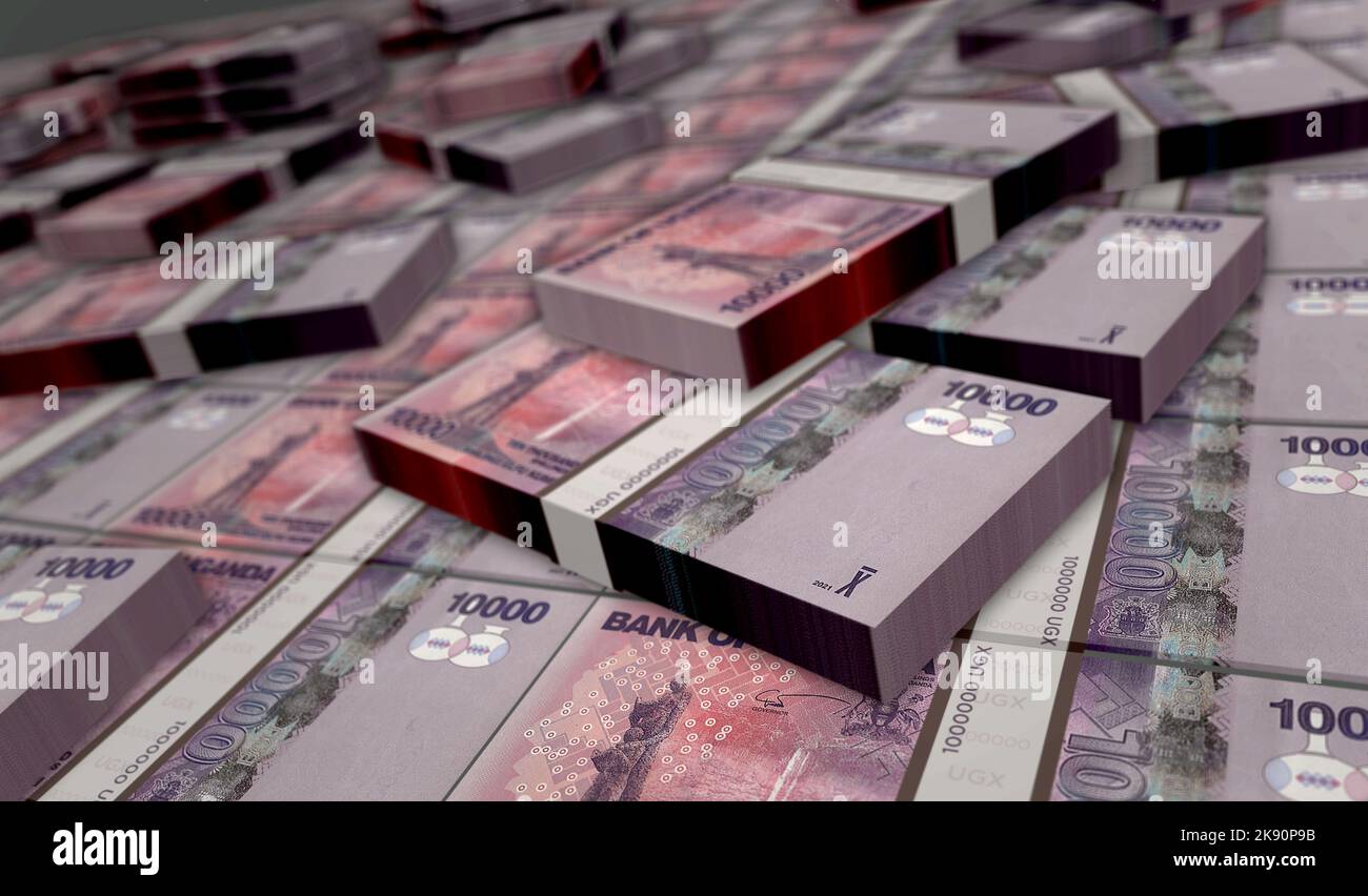 Uganda money Shilling money pack 3d illustration. UGX banknote bundle ...