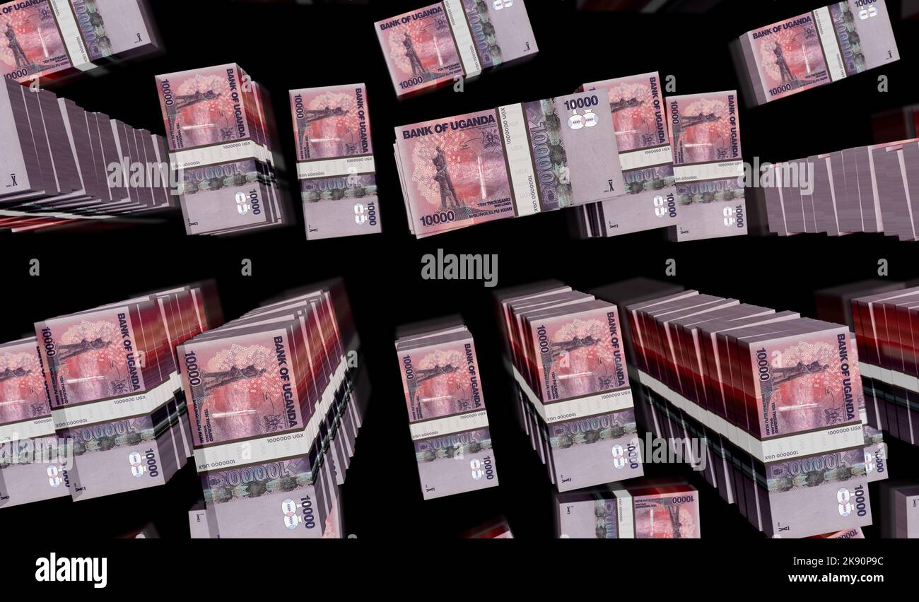 Uganda money Shilling money pack 3d illustration. UGX banknote bundle ...