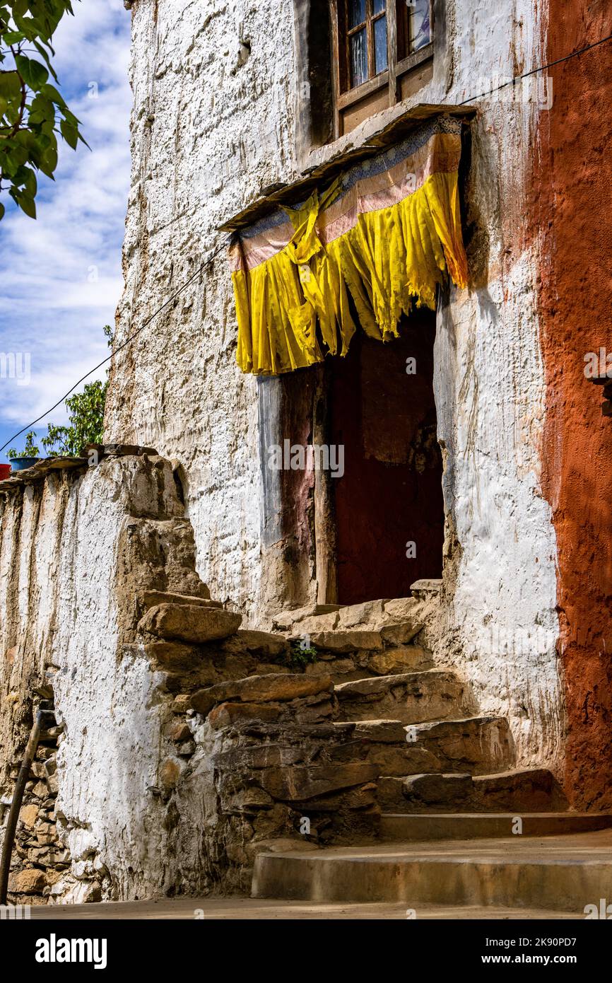 A vertical shot of the historic Tibetan Buddhist holy site Ghar Gumba ...