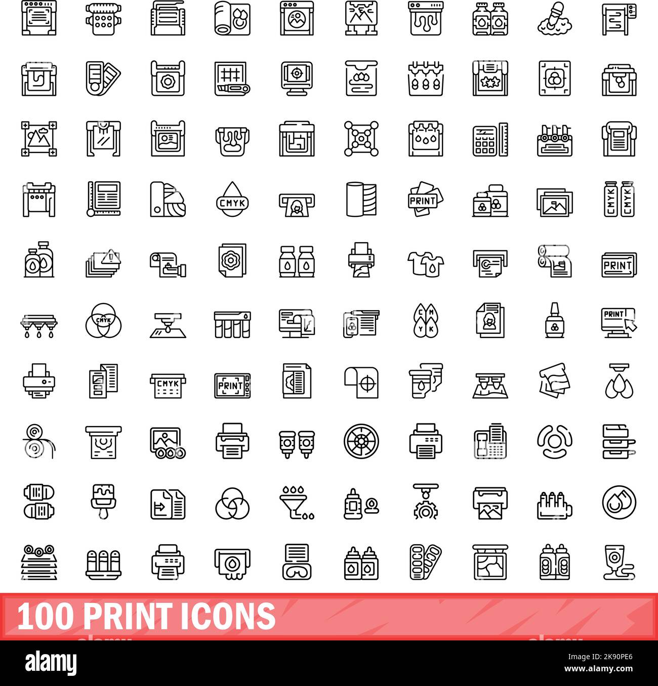 100 print icons set. Outline illustration of 100 print icons vector set ...