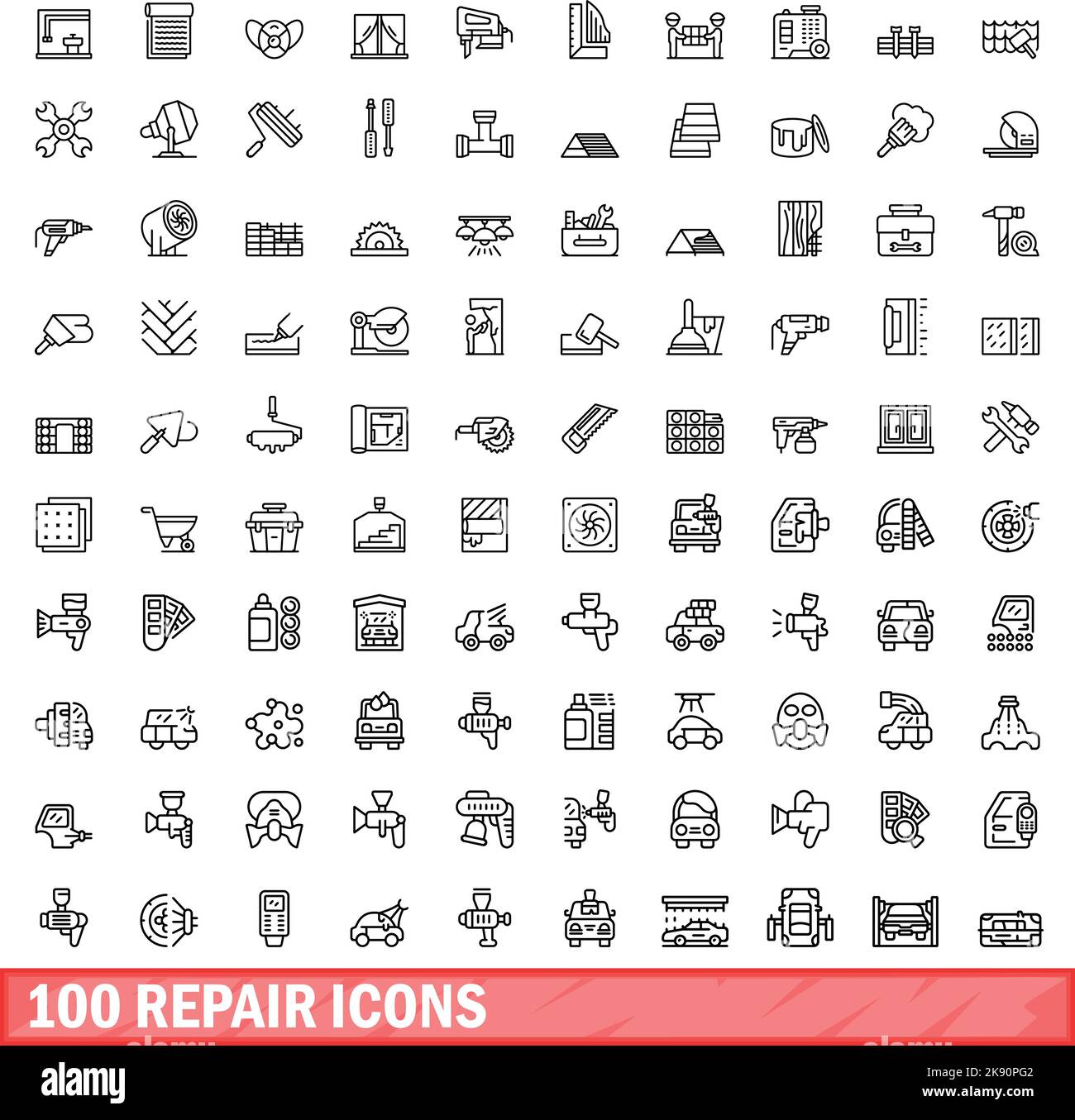 100 repair icons set. Outline illustration of 100 repair icons vector ...