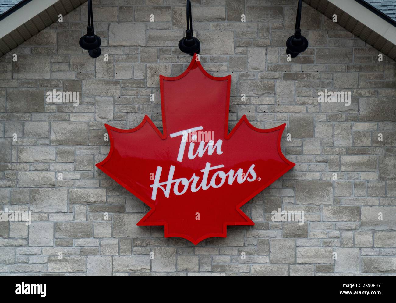 Tim Hortons Maple Leaf logo Huntsville, Ontario. Sunday October 16 2022 ...