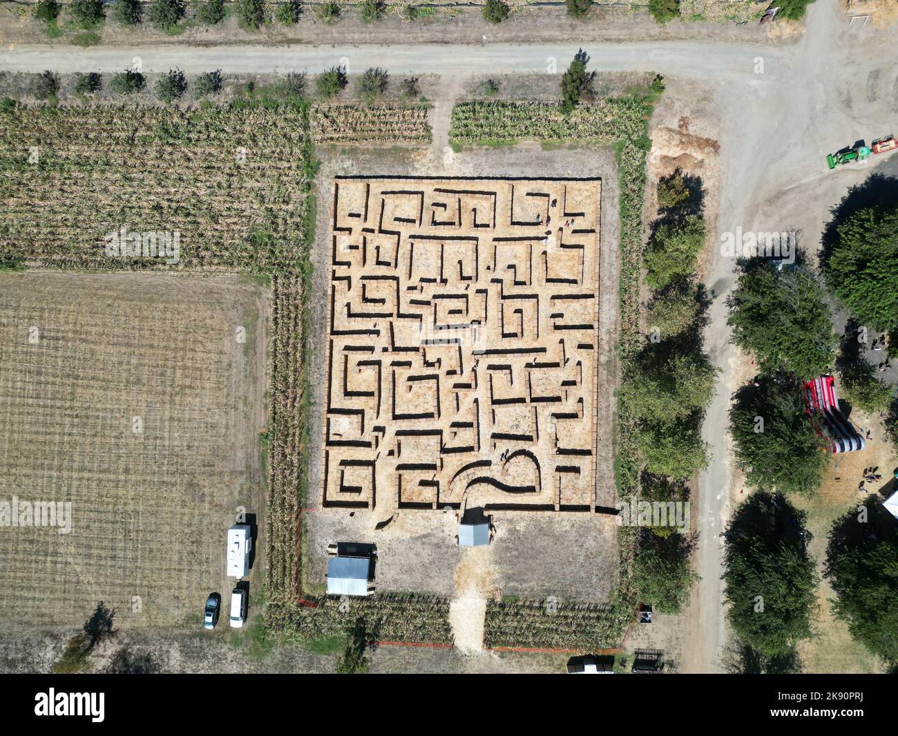 An aerial view of a Hay maze surrounded by grass and green nature Stock ...