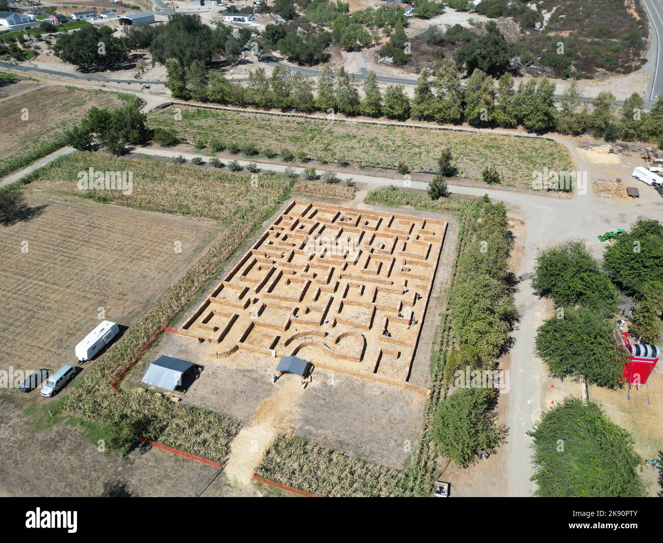 An aerial view of a Hay maze surrounded by grass and green nature Stock ...