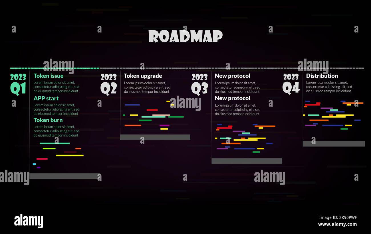 Roadmap with sections with colored lines and copy space on dark ...